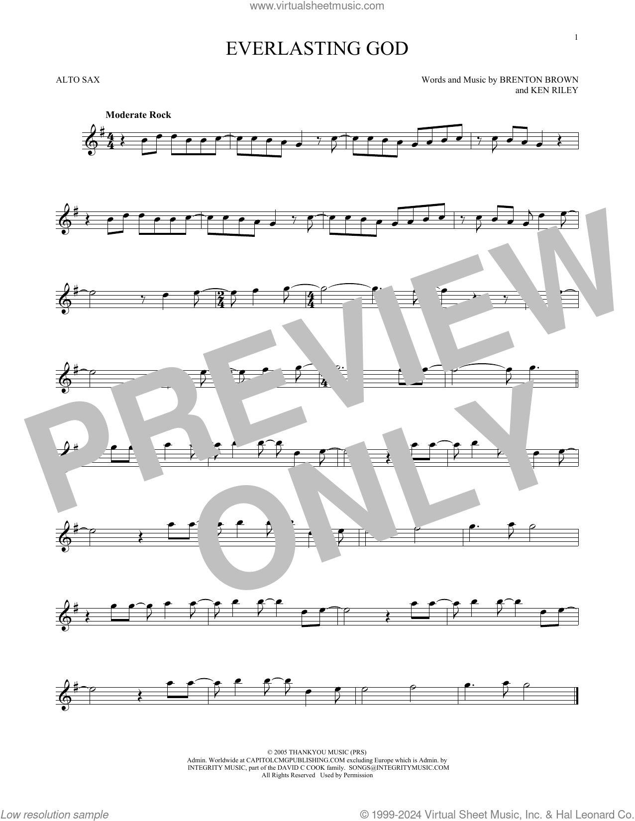 Everlasting God sheet music for alto saxophone solo (PDF)