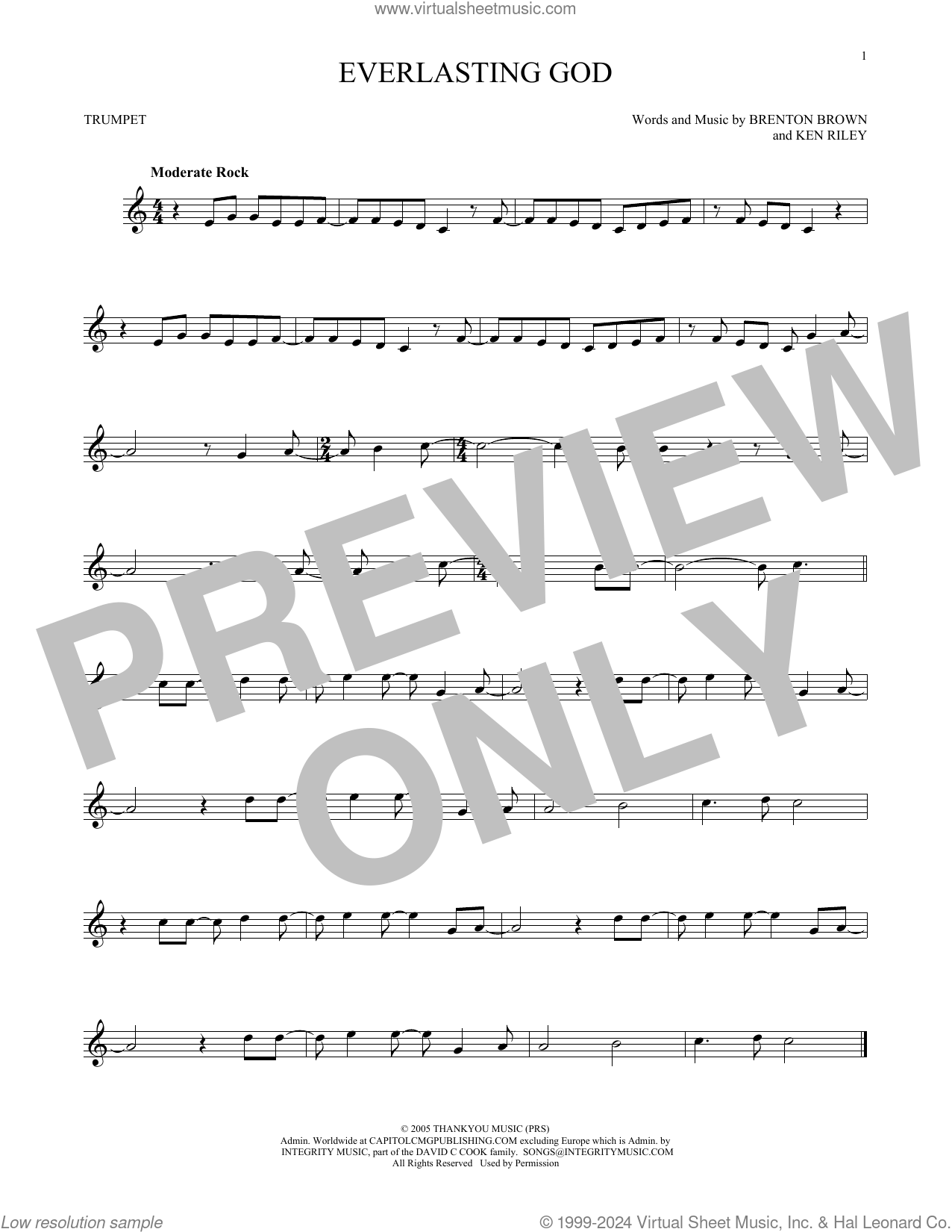 Everlasting God sheet music for trumpet solo (PDF-interactive)