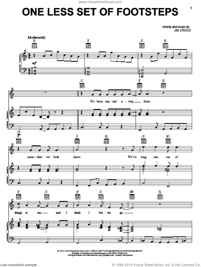 One Less Set Of Footsteps sheet music for voice, piano or guitar