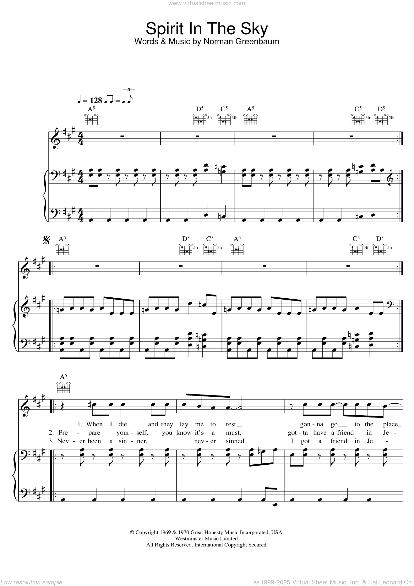 Spirit In The Sky sheet music for voice, piano or guitar (PDF)