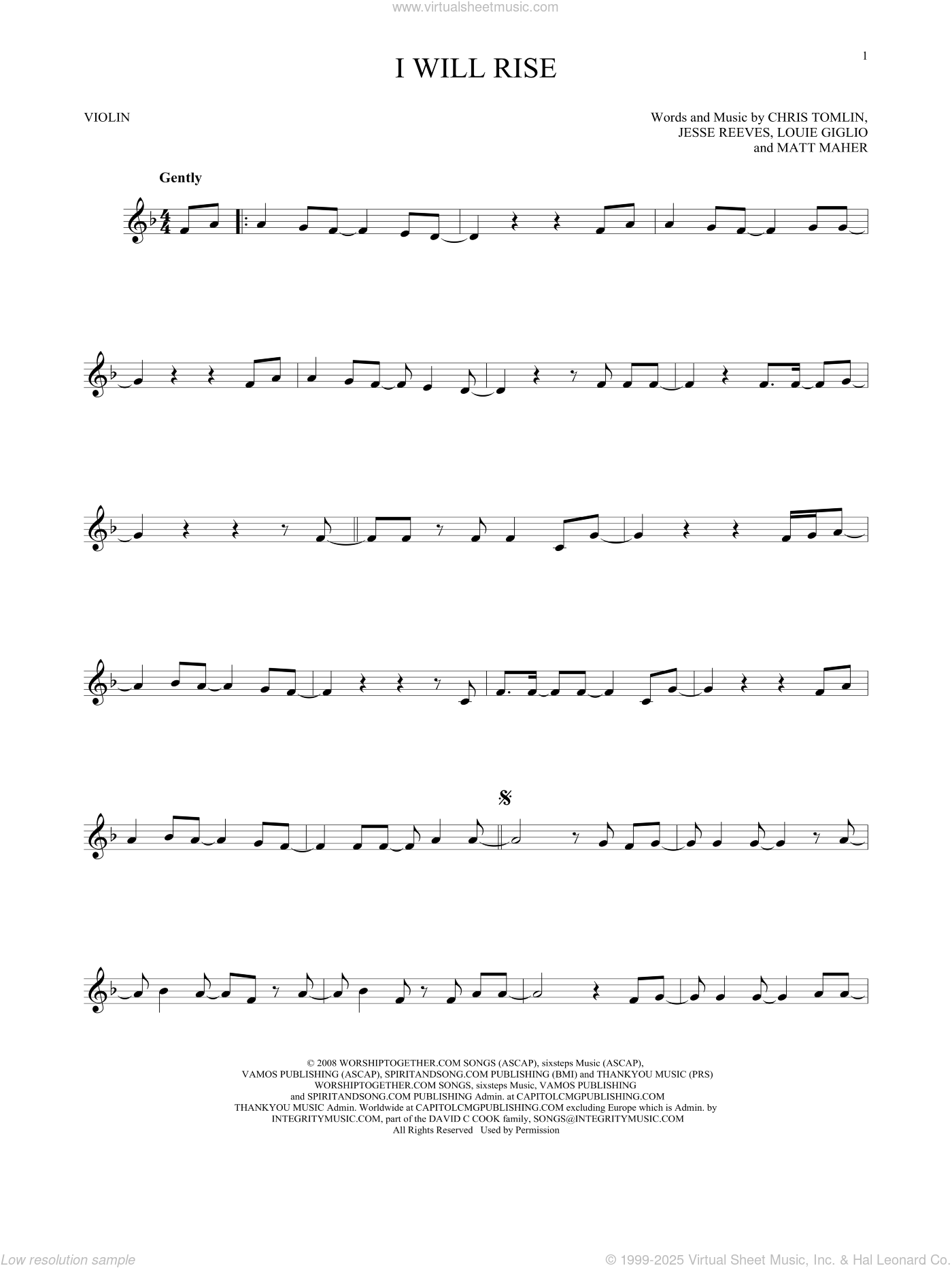 I Will Rise sheet music for violin solo (PDF-interactive)