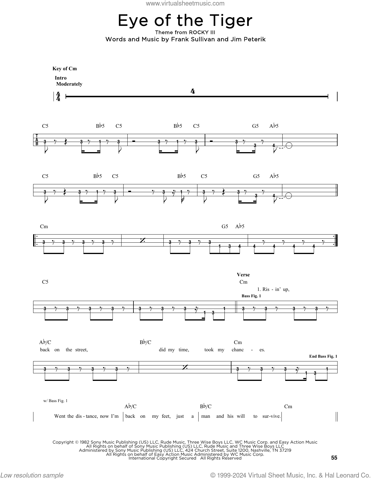 Eye Of The Tiger sheet music for bass solo (PDF)