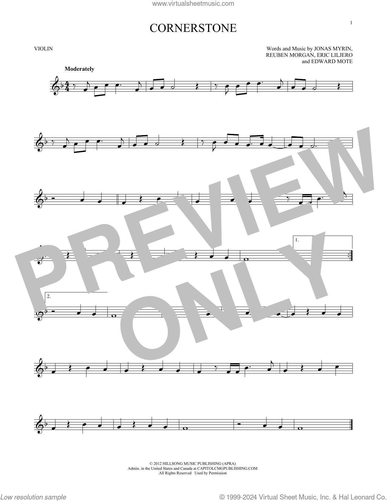 Cornerstone sheet music for violin solo (PDF-interactive)