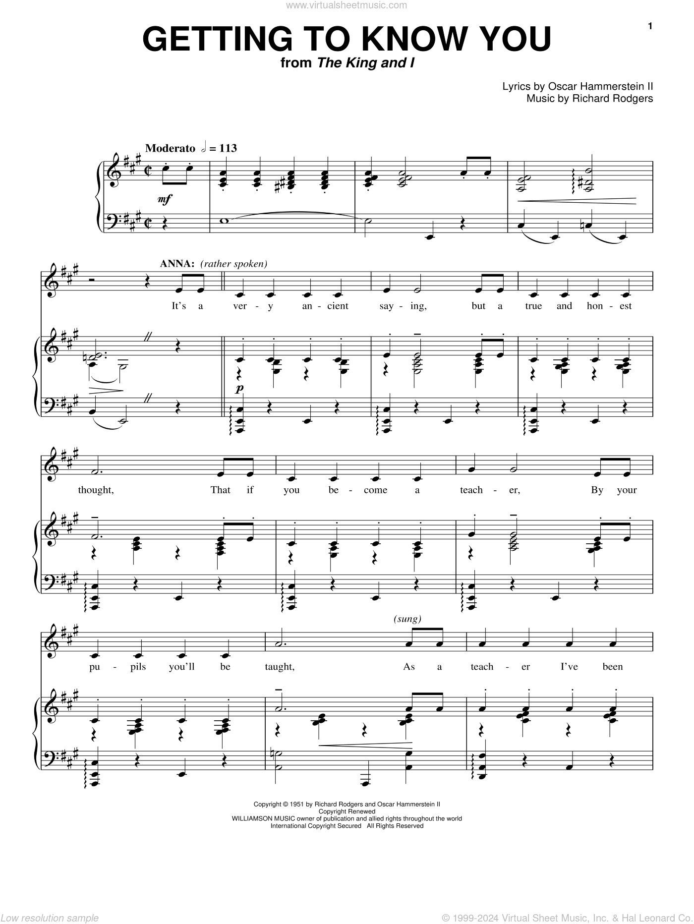 Getting To Know You sheet music for voice and piano (PDF)