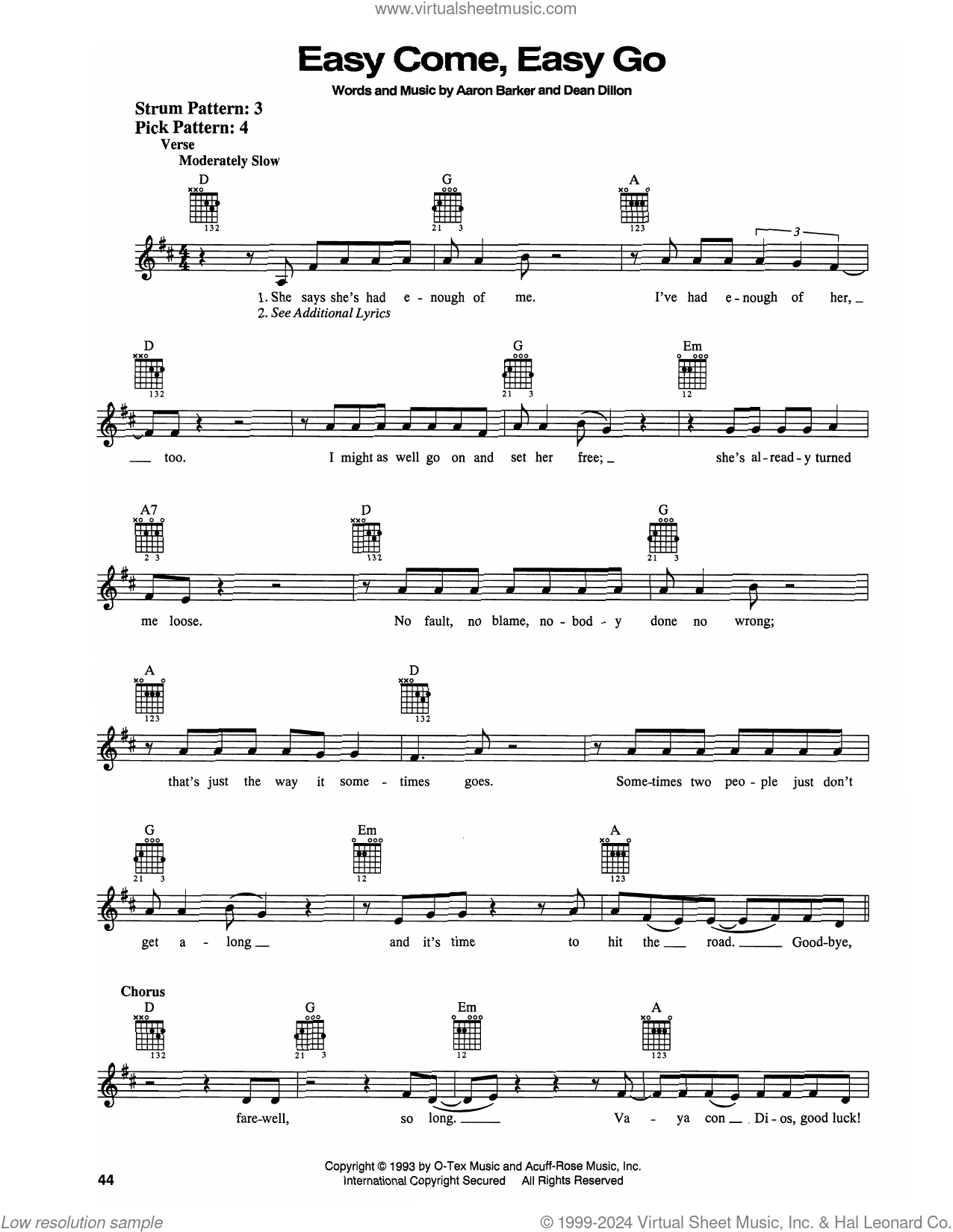 Easy Come, Easy Go sheet music for guitar solo (chords) (PDF)