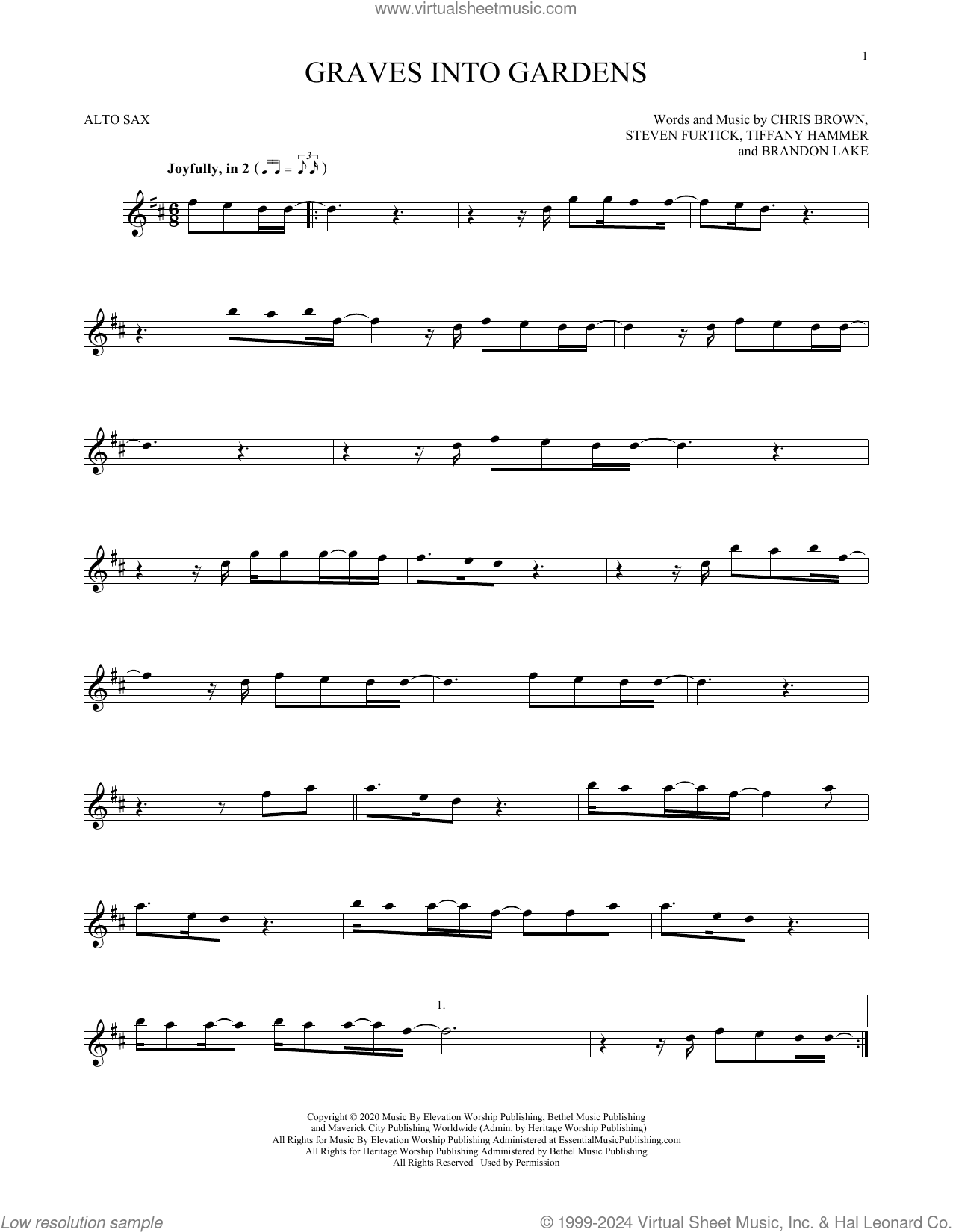 Graves Into Gardens sheet music for alto saxophone solo (PDF)