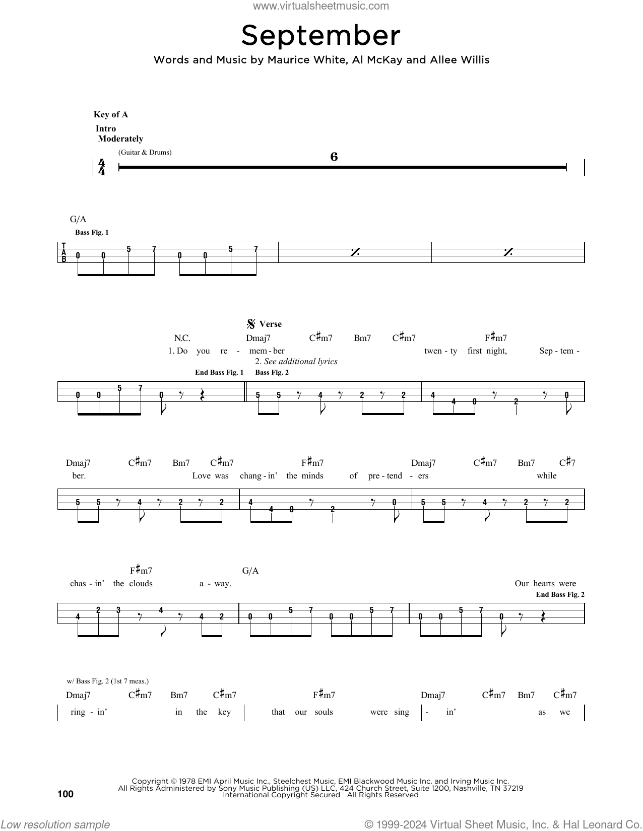 September sheet music for bass solo (PDF)