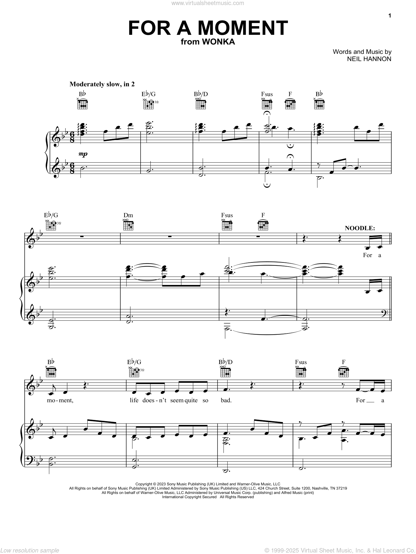 For A Moment (from Wonka) sheet music for voice, piano or guitar