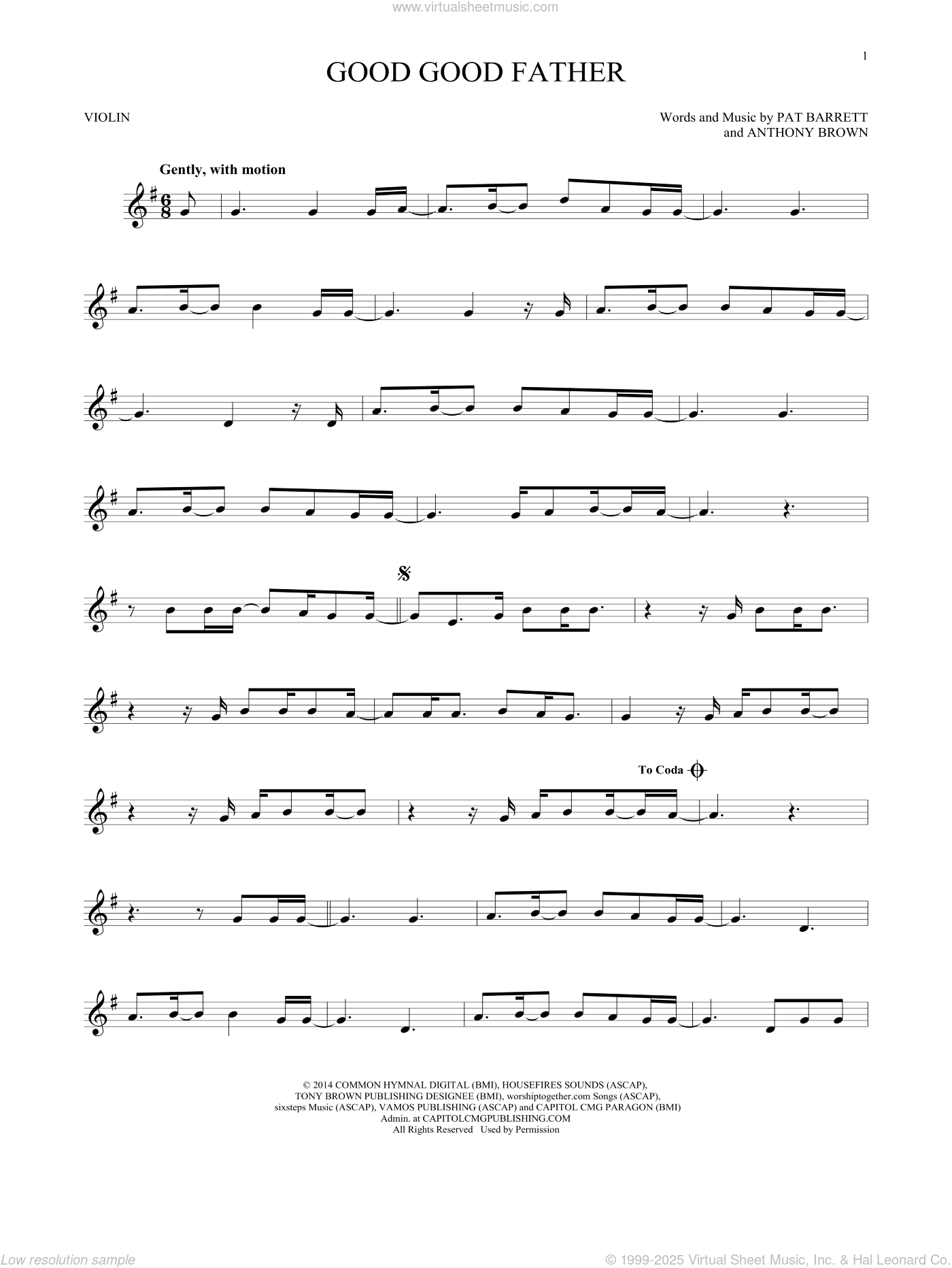 Good Good Father sheet music for violin solo (PDF-interactive)