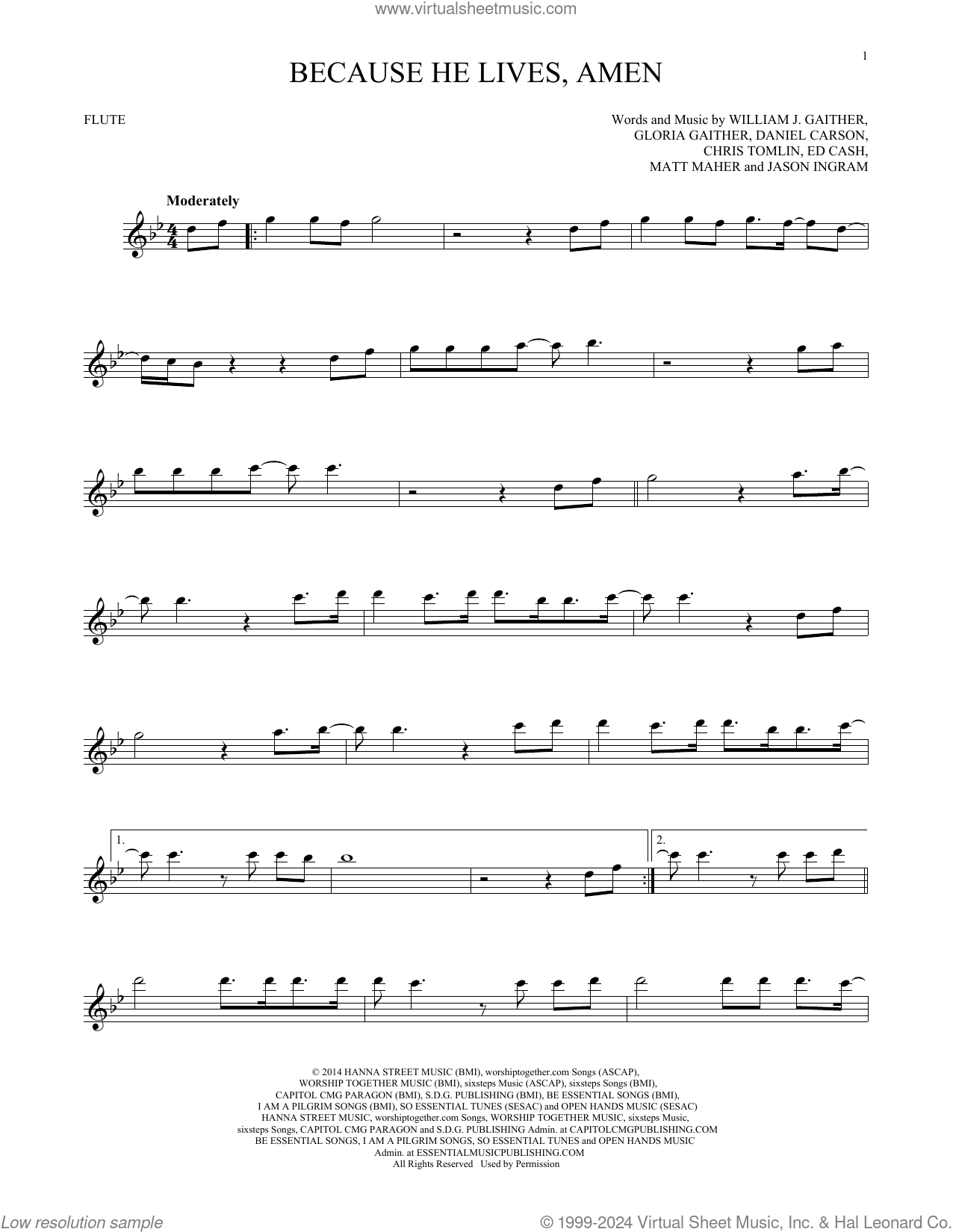 Because He Lives, Amen sheet music for flute solo (PDF)