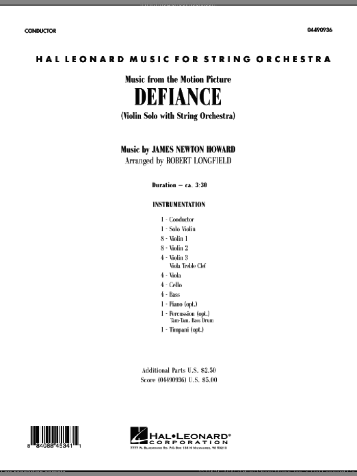 Music from Defiance sheet music (complete collection) for orchestra