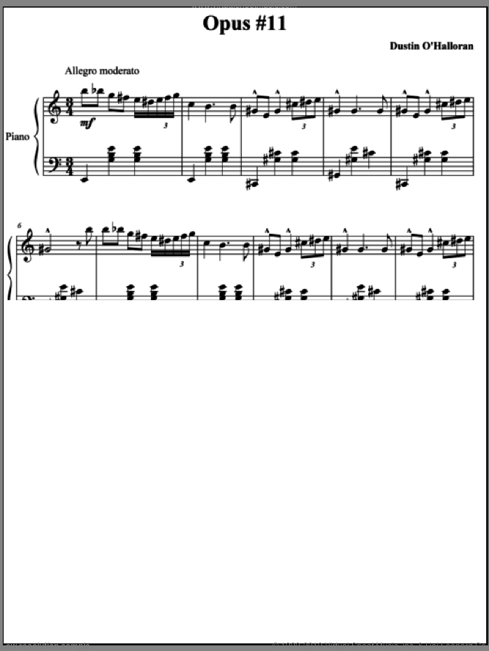 Opus 11 sheet music for piano solo (PDF)