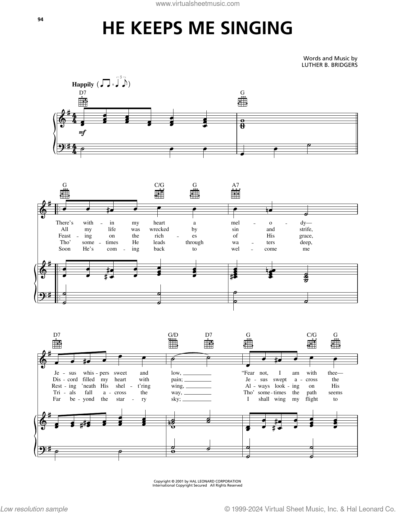 He Keeps Me Singing sheet music for voice, piano or guitar (PDF)