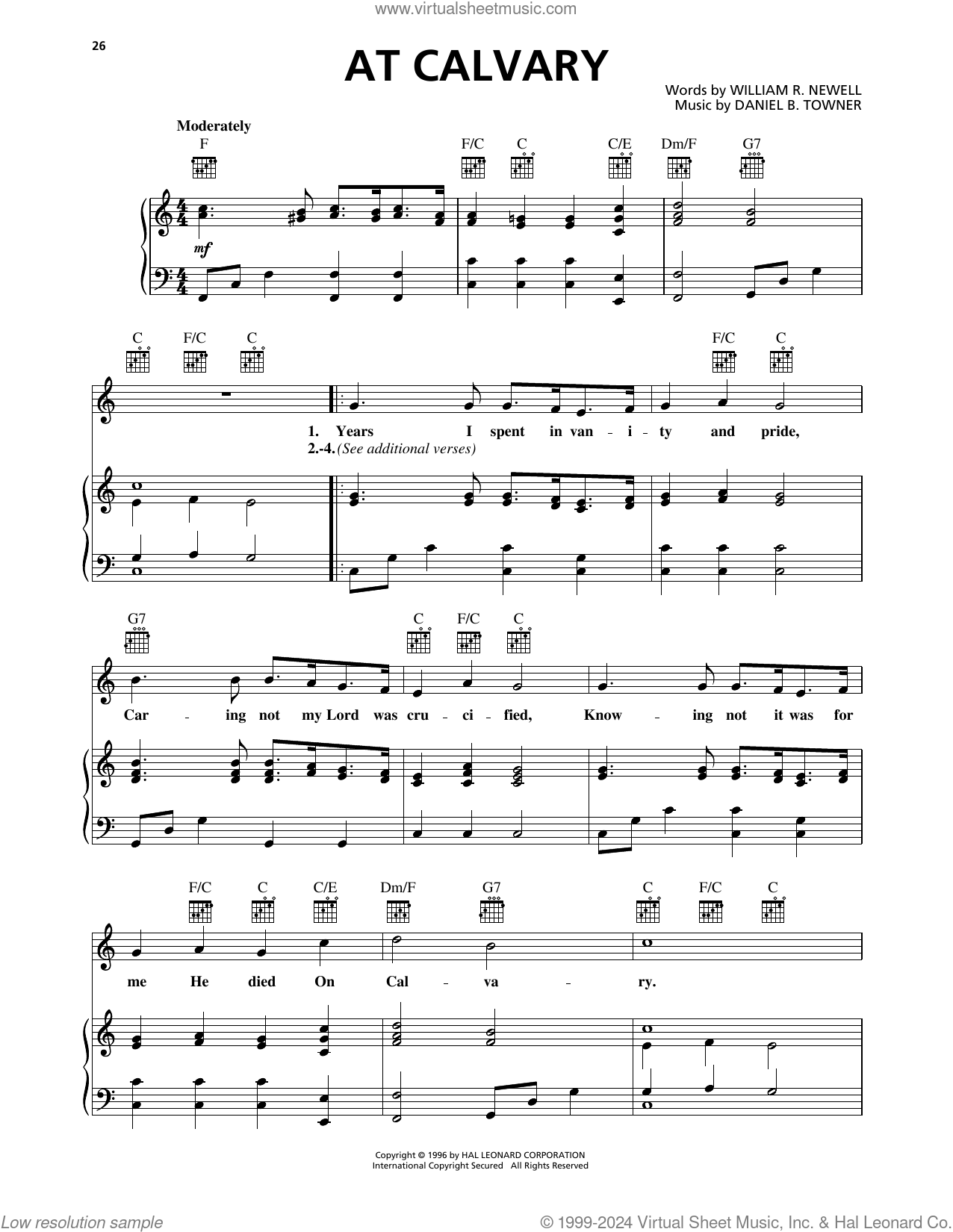 At Calvary sheet music for voice, piano or guitar (PDF)