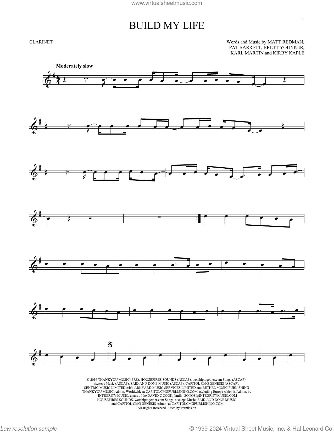 Build My Life sheet music for clarinet solo (PDF-interactive)