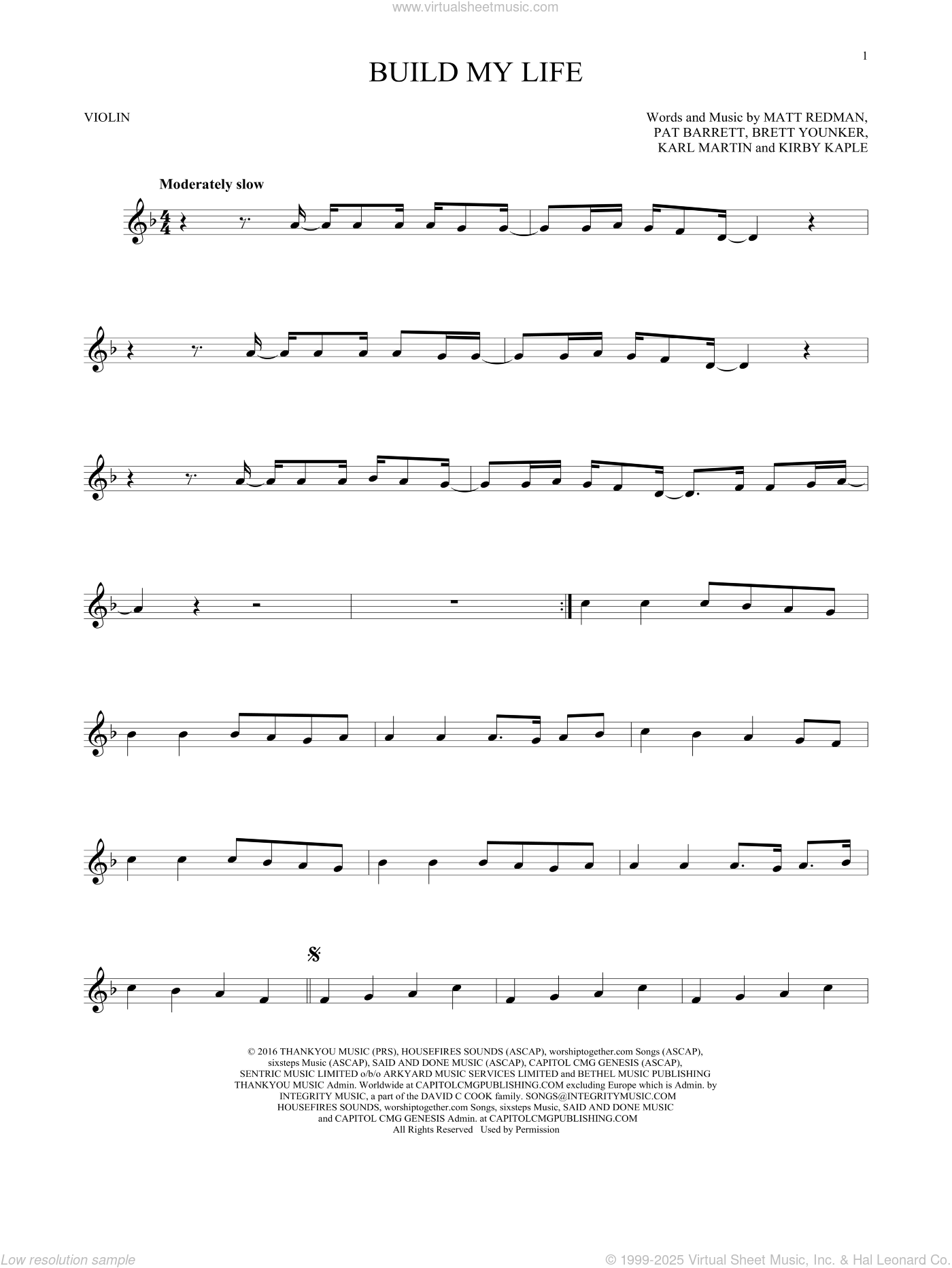 Build My Life sheet music for violin solo (PDF-interactive)
