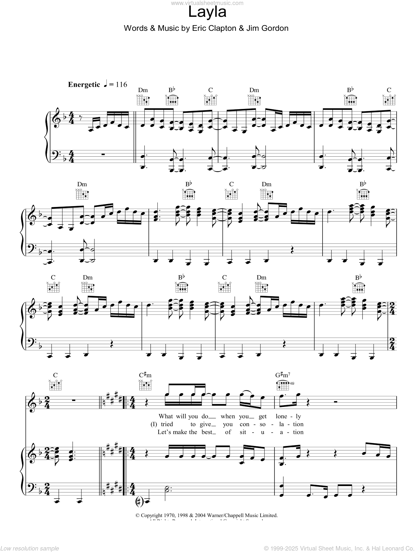 Eric Clapton: Layla sheet music for voice, piano or guitar (PDF)