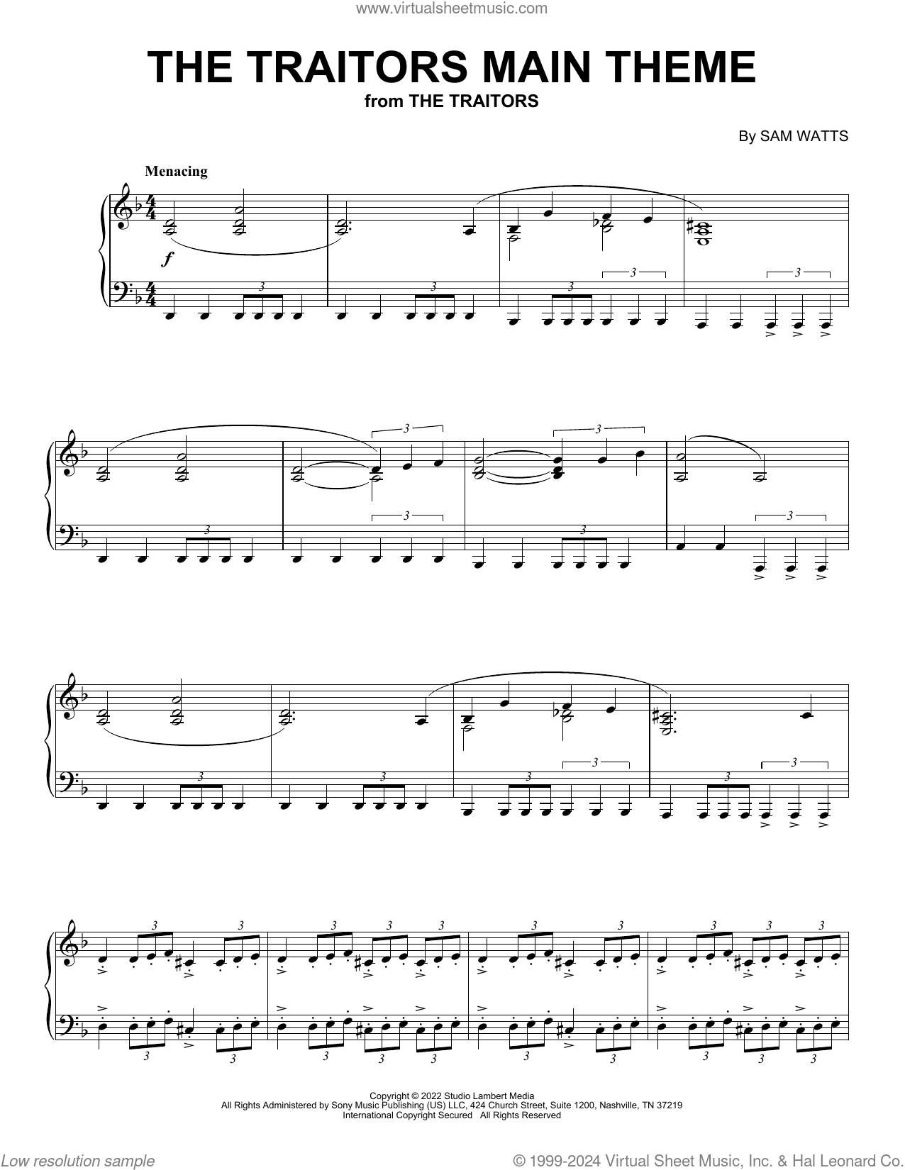 The Traitors Main Theme sheet music for piano solo (PDF)