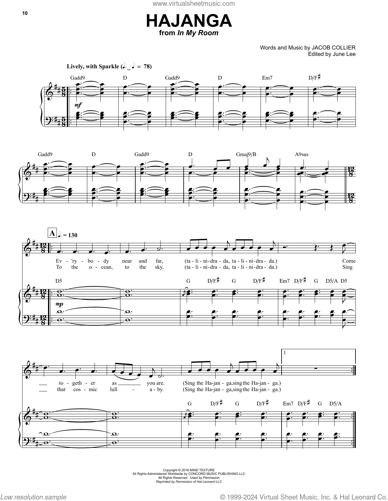 Hajanga sheet music for voice and piano (PDF)