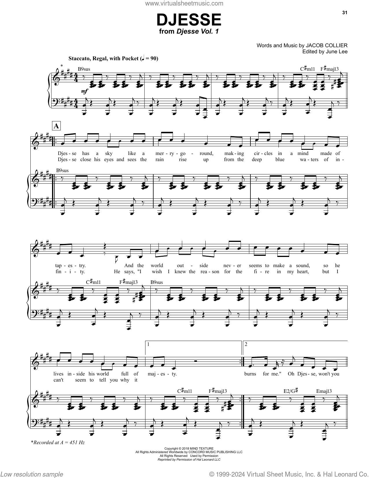 Djesse sheet music for voice and piano (PDF)