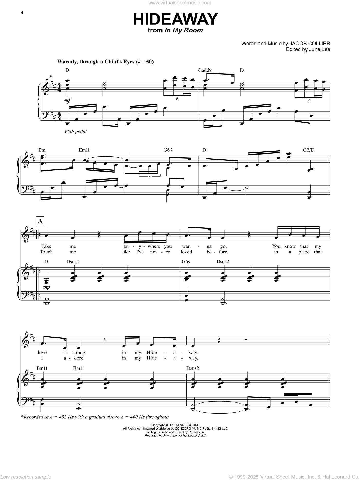 Hideaway sheet music for voice and piano (PDF)