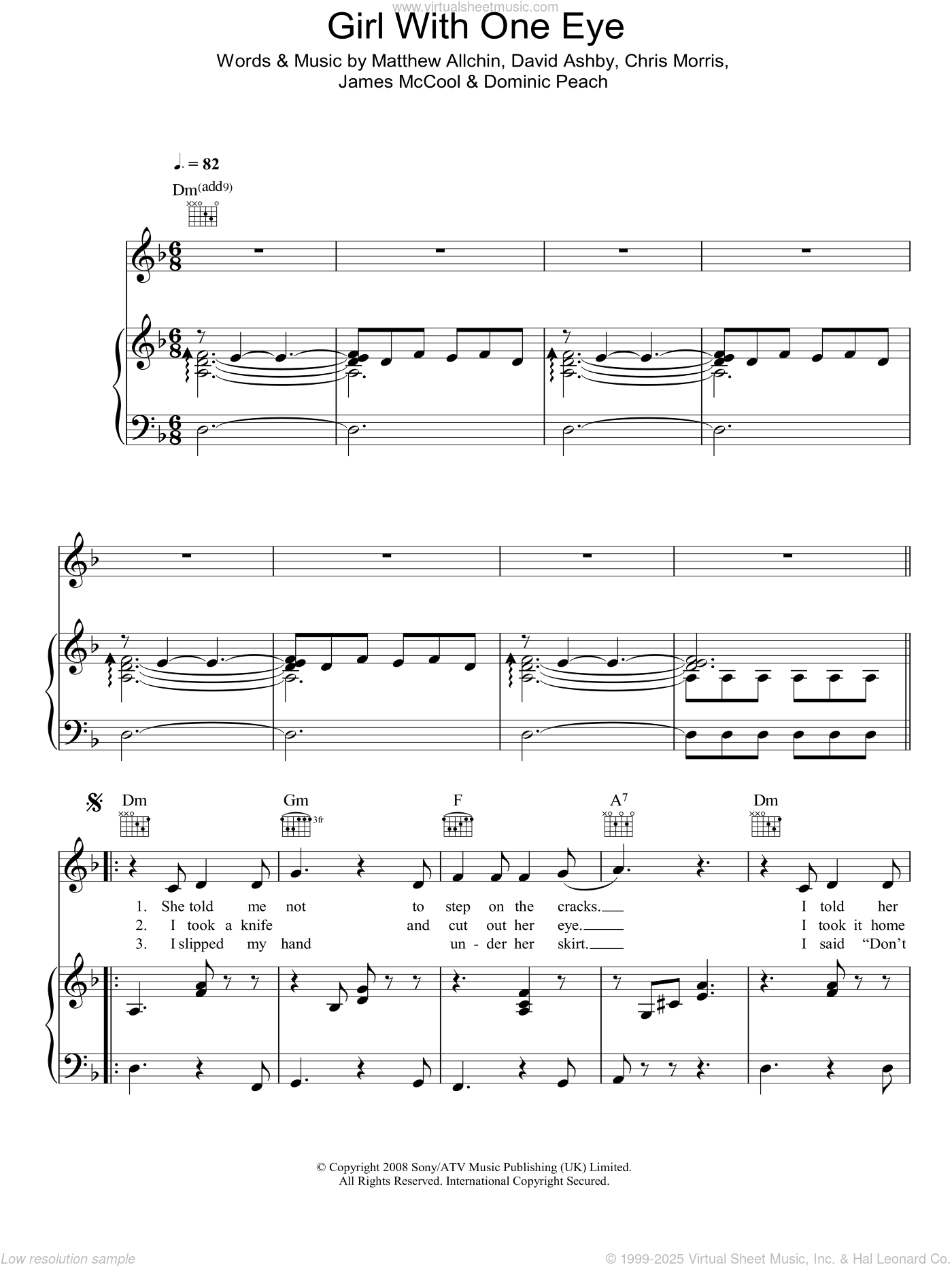 Girl With One Eye sheet music for voice, piano or guitar (PDF)