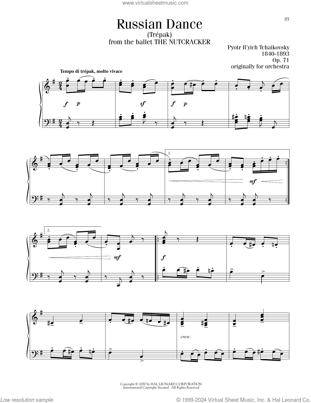 Russian Dance ("Trepak"), Op. 71a, (intermediate) sheet music for piano solo