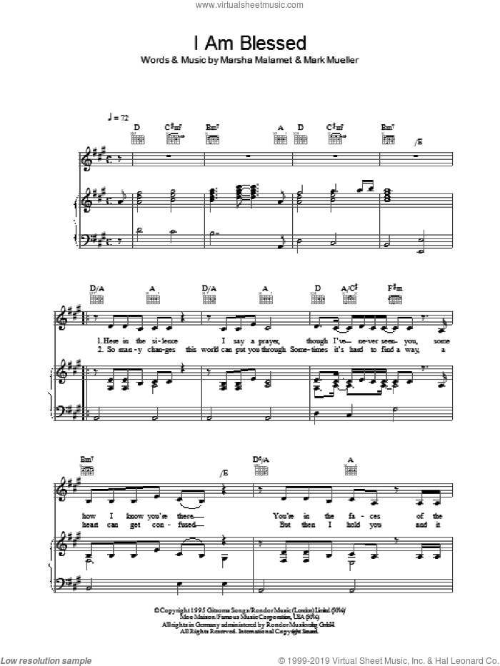 I Am Blessed sheet music for voice, piano or guitar (PDF)