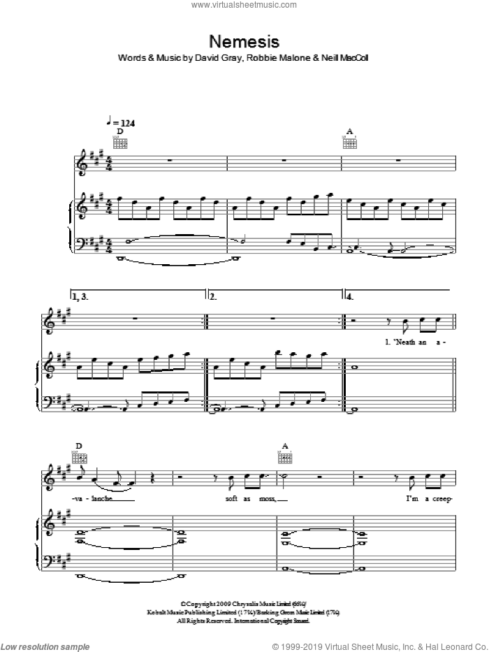 Nemesis sheet music for voice, piano or guitar (PDF)