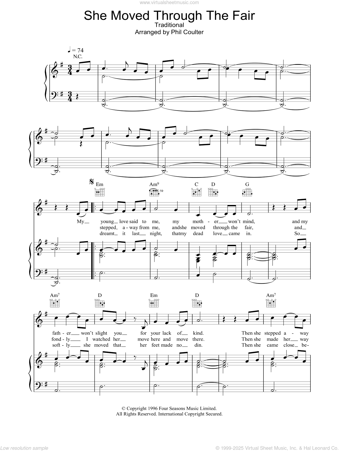She Moved Through The Fair sheet music for voice, piano or guitar
