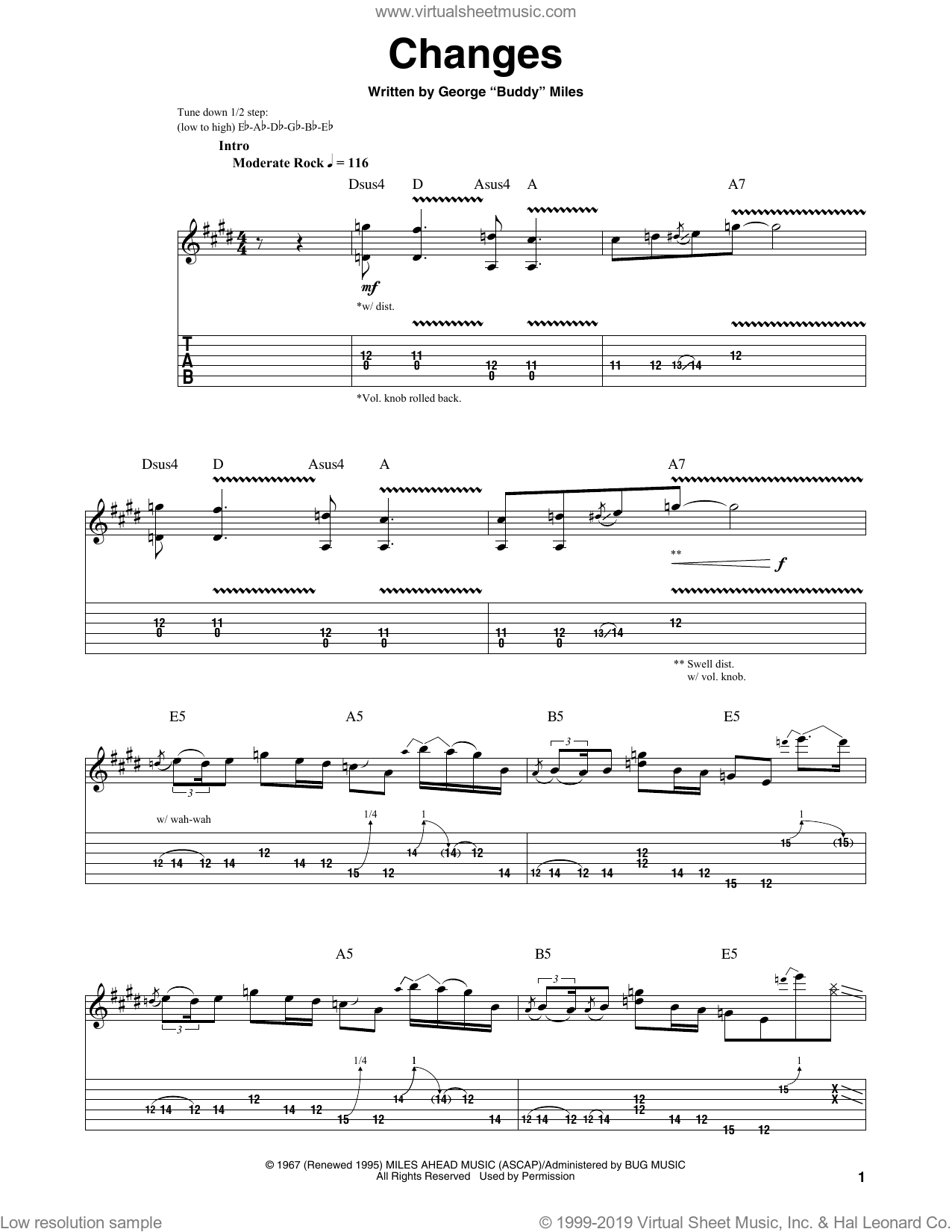 Changes sheet music for guitar (tablature, play-along) (PDF)