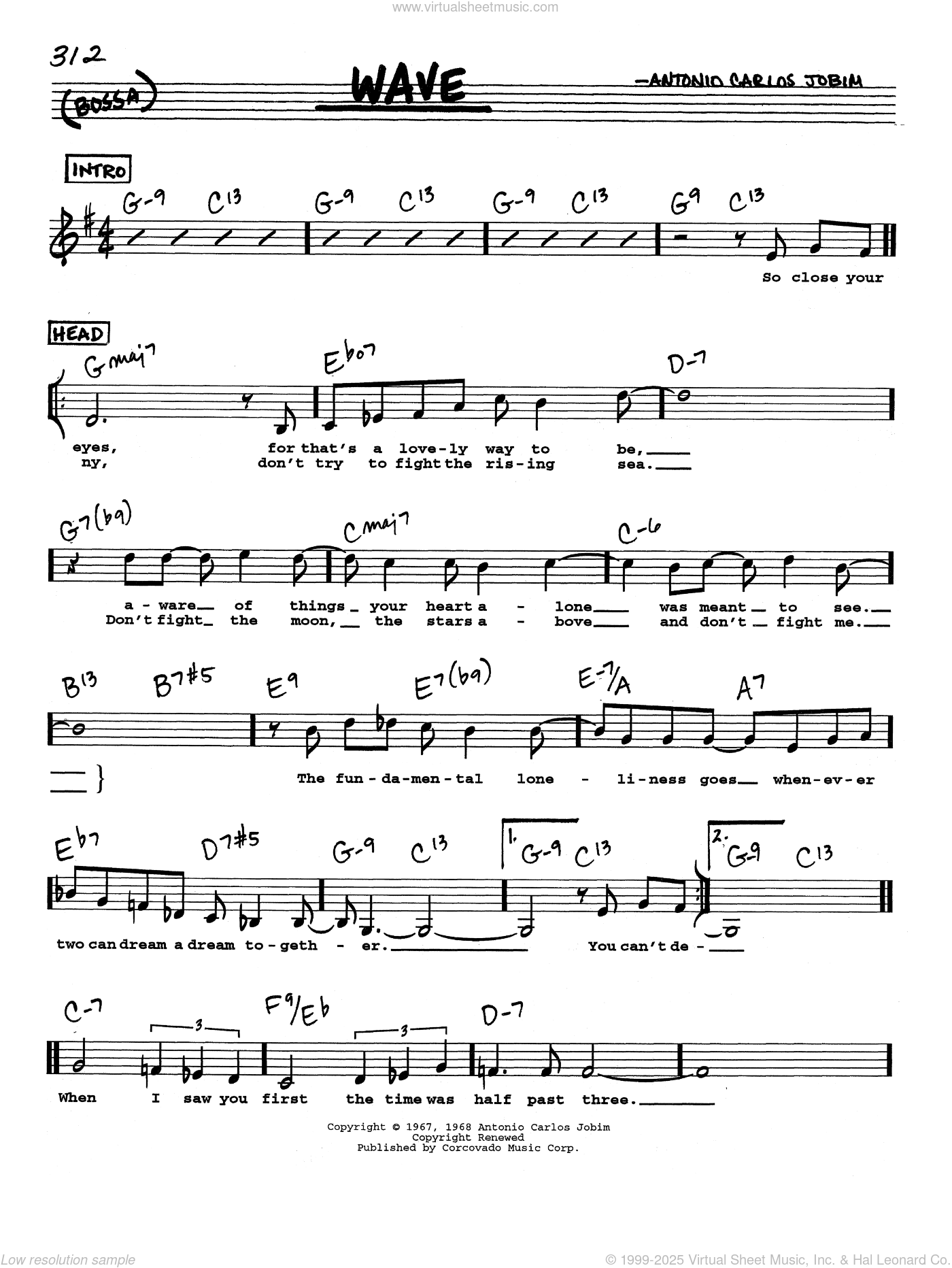 Wave (Low Voice) sheet music (real book with lyrics) (PDF)