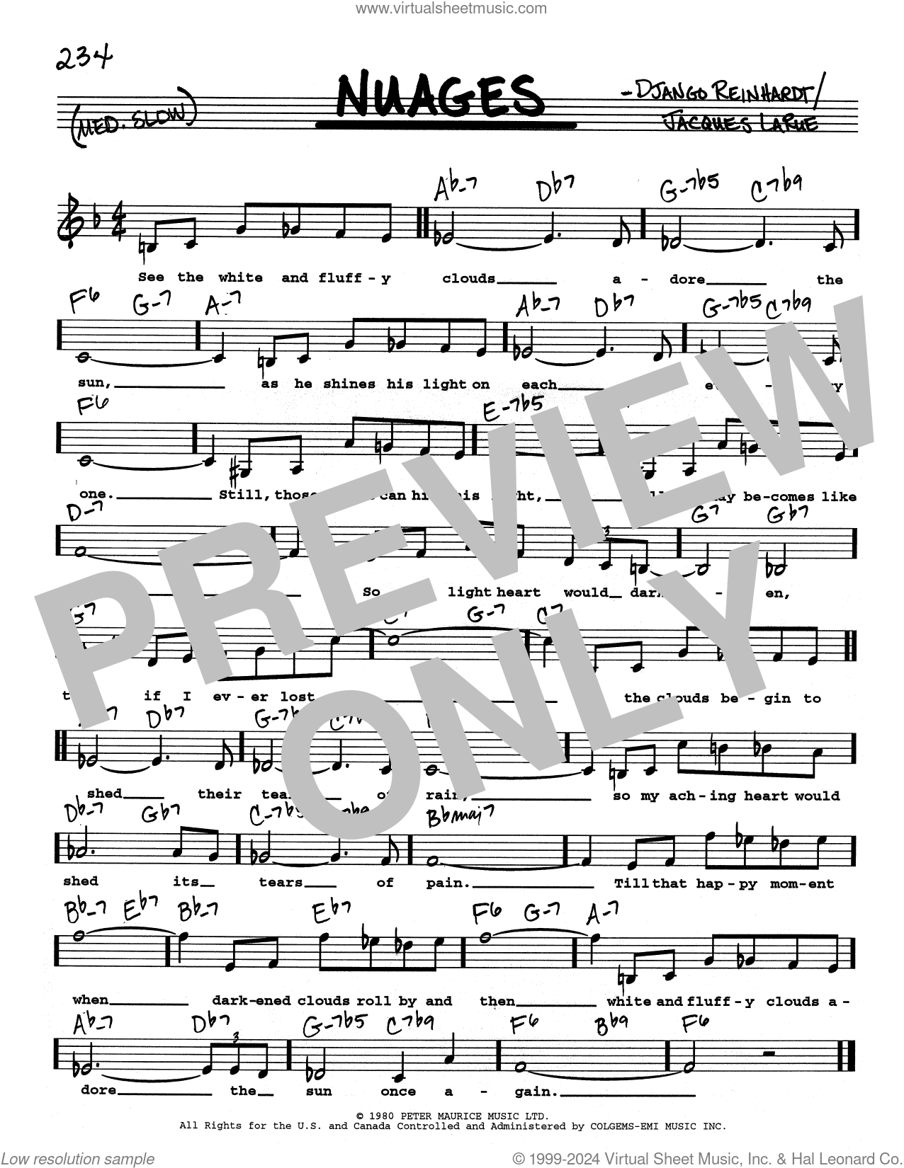 Nuages (Low Voice) sheet music (real book with lyrics) (PDF)