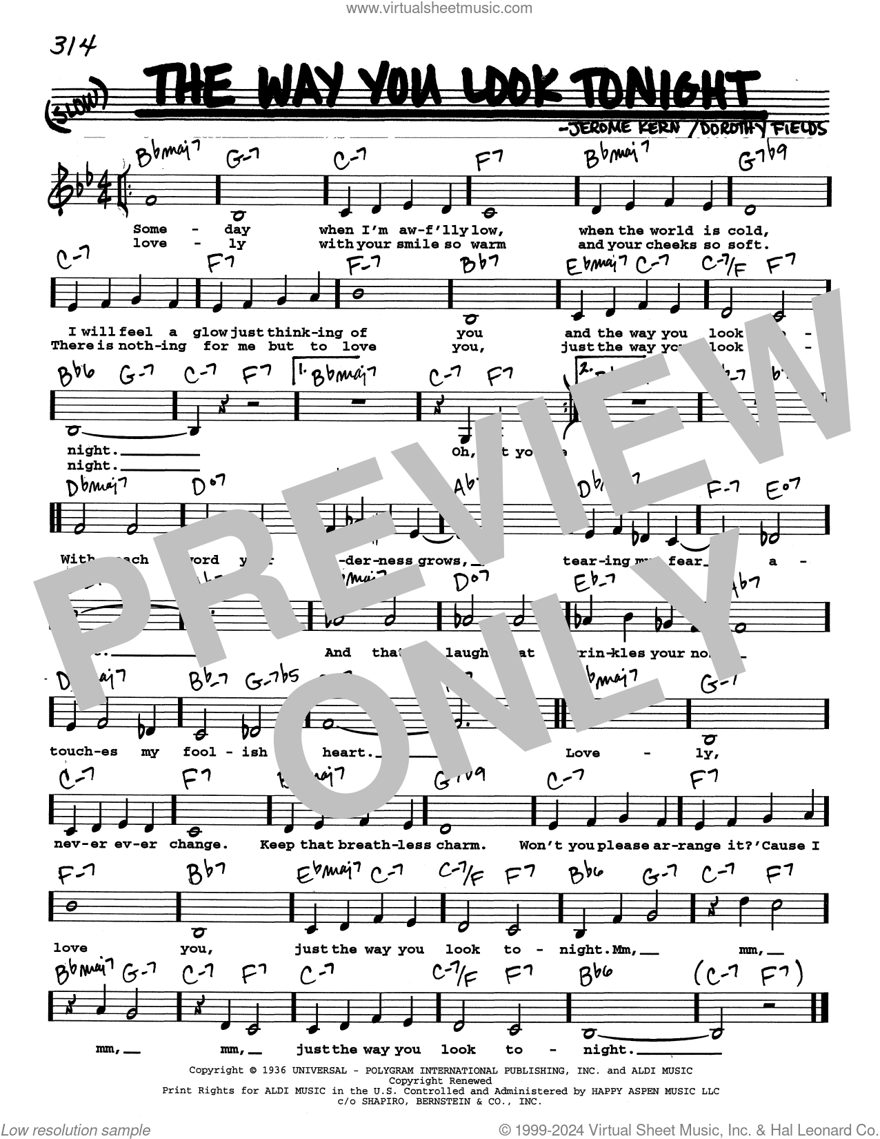 The Way You Look Tonight (Low Voice) sheet music (real book with lyrics)