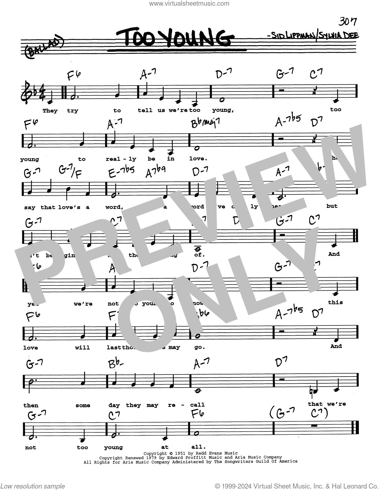 Too Young (Low Voice) sheet music (real book with lyrics) (PDF)