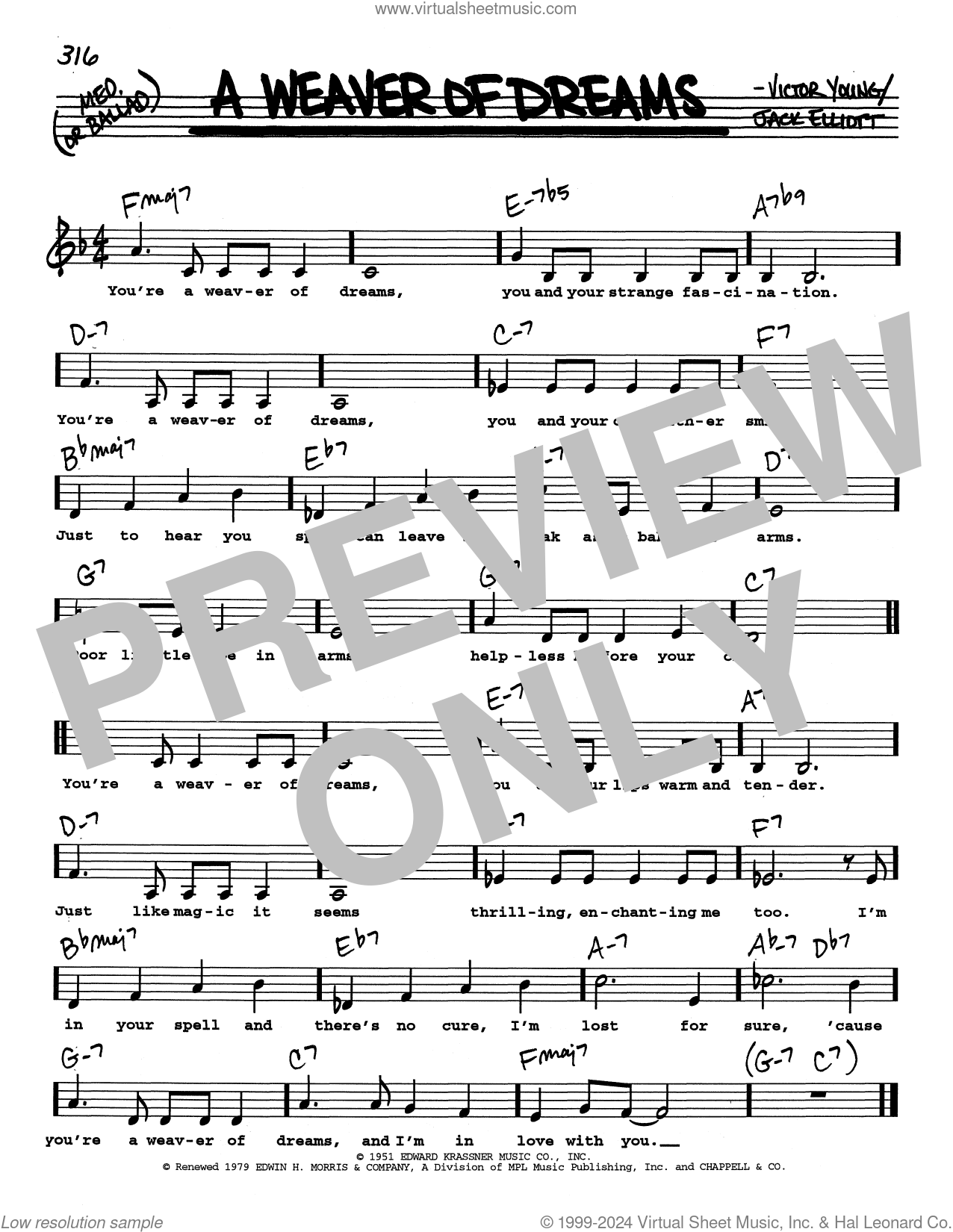A Weaver Of Dreams (Low Voice) sheet music (real book with lyrics)