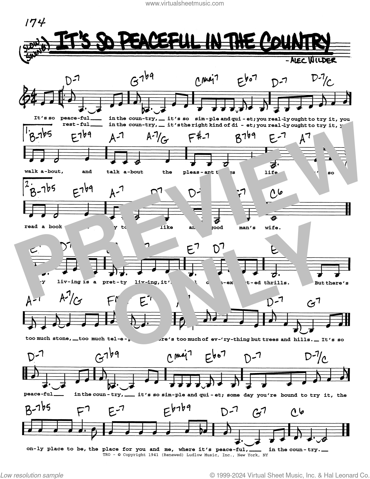 It's So Peaceful In The Country (Low Voice) sheet music (real book with ...
