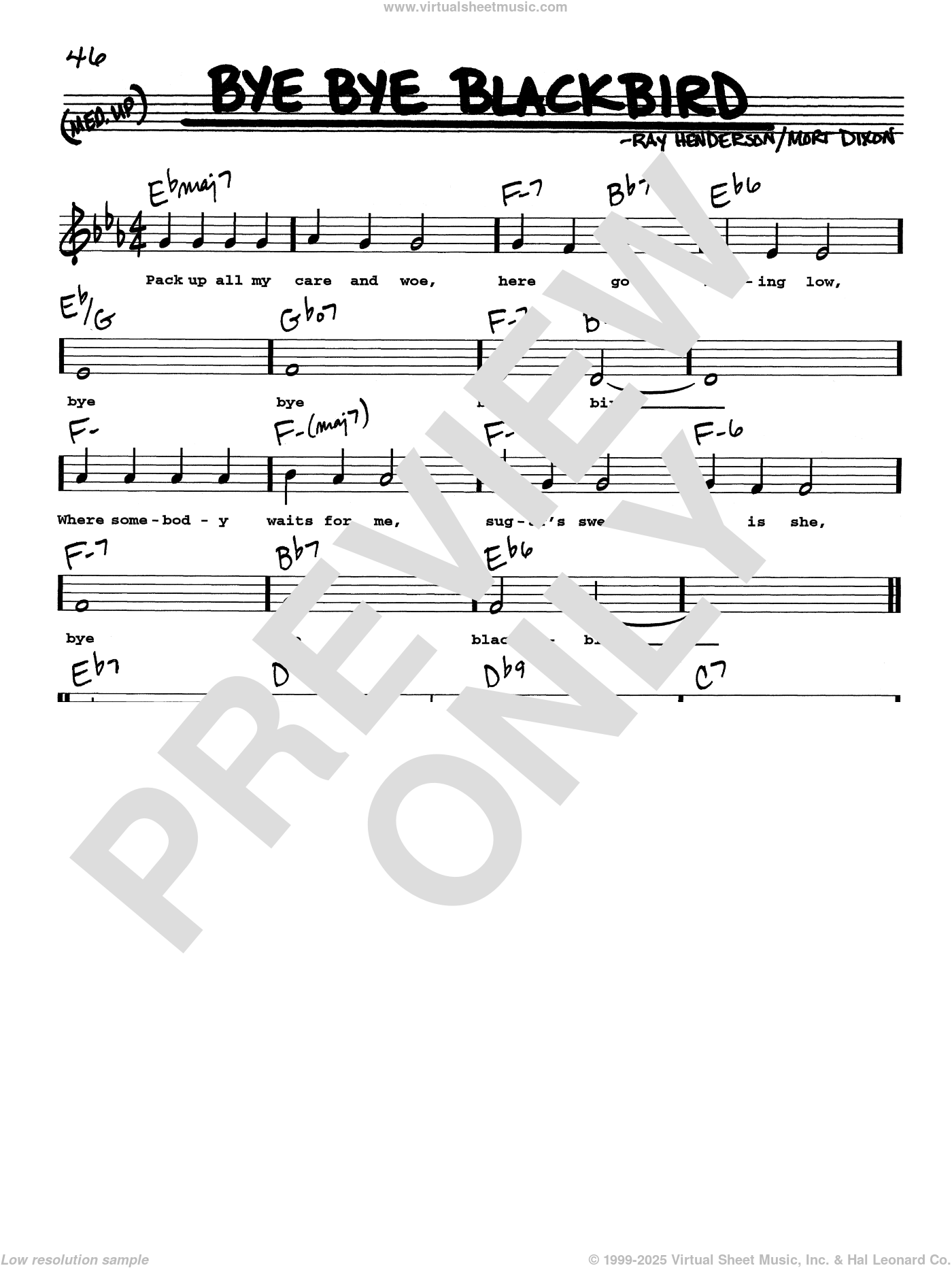 Bye Bye Blackbird (Low Voice) sheet music (real book with lyrics)
