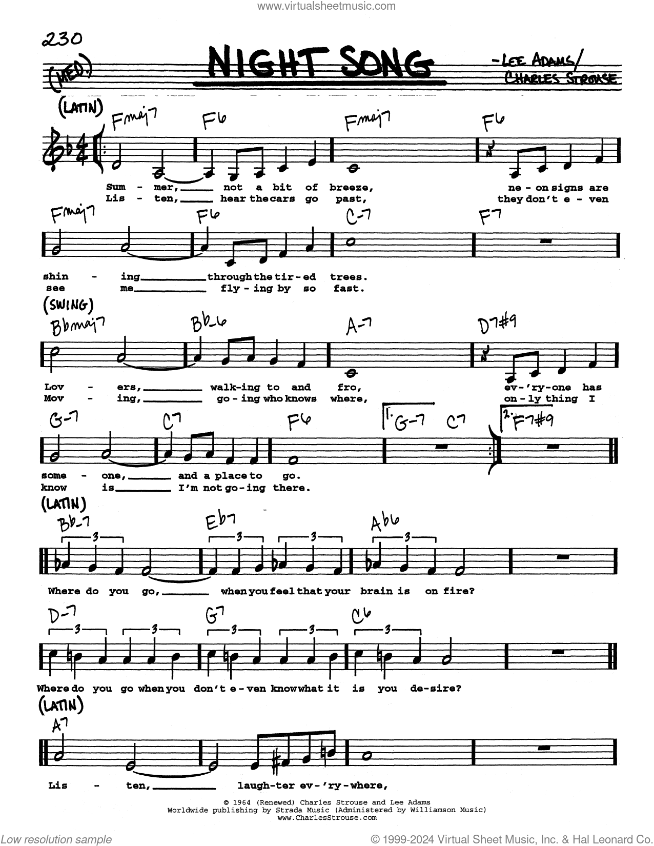 Night Song (Low Voice) sheet music (real book with lyrics) (PDF)