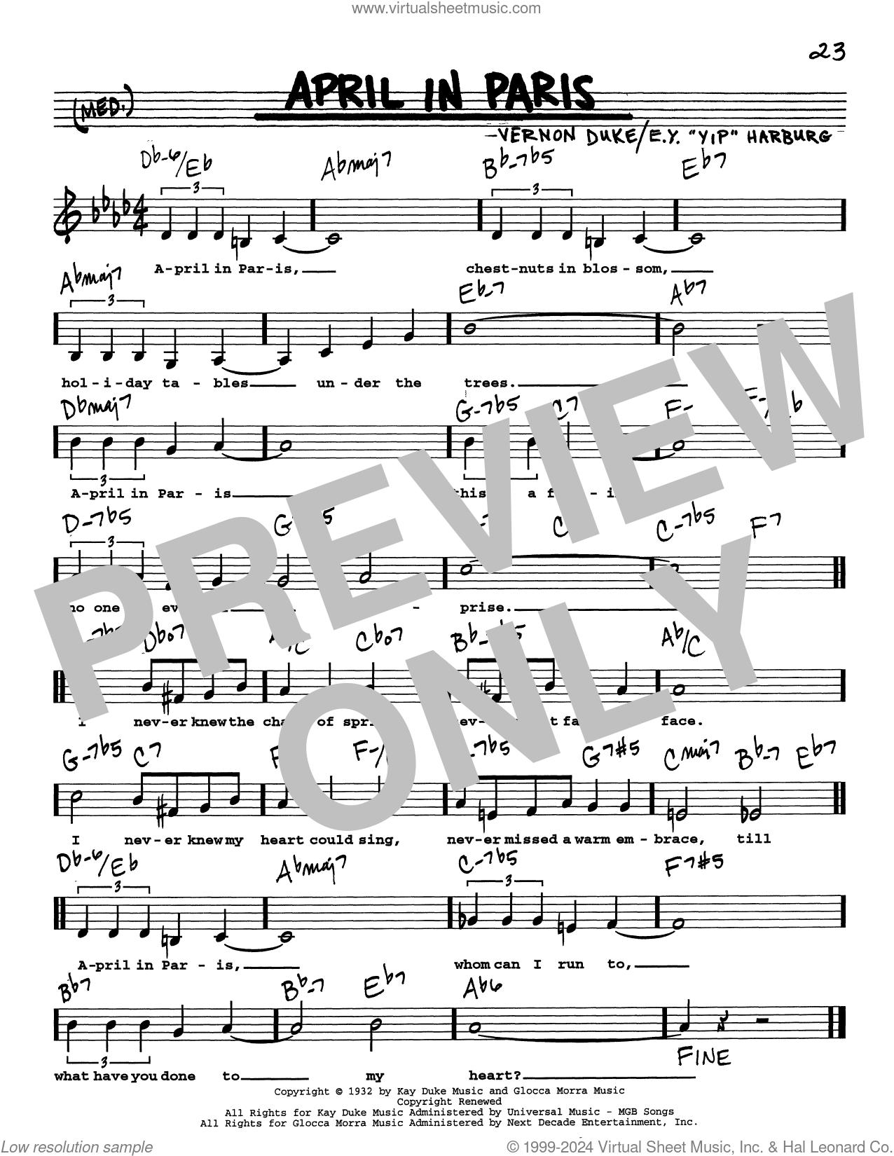 April In Paris (Low Voice) sheet music (real book with lyrics)