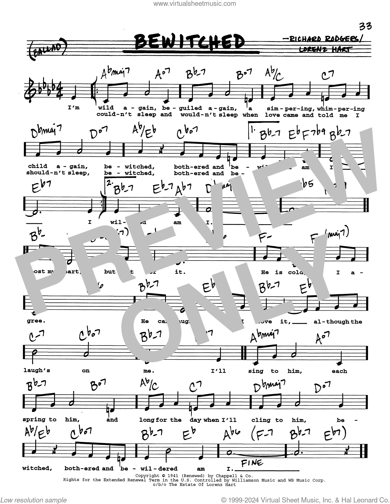 Bewitched (Low Voice) sheet music (real book with lyrics) (PDF)