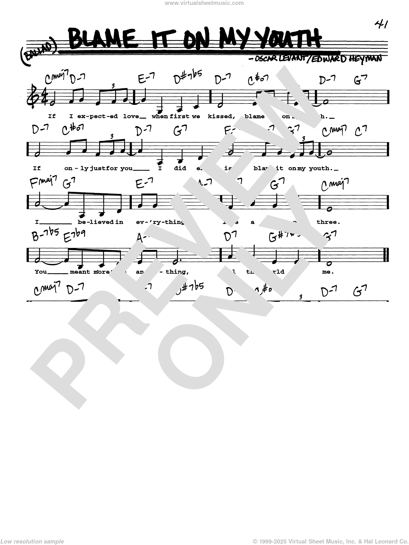 Blame It On My Youth (Low Voice) sheet music (real book with lyrics)