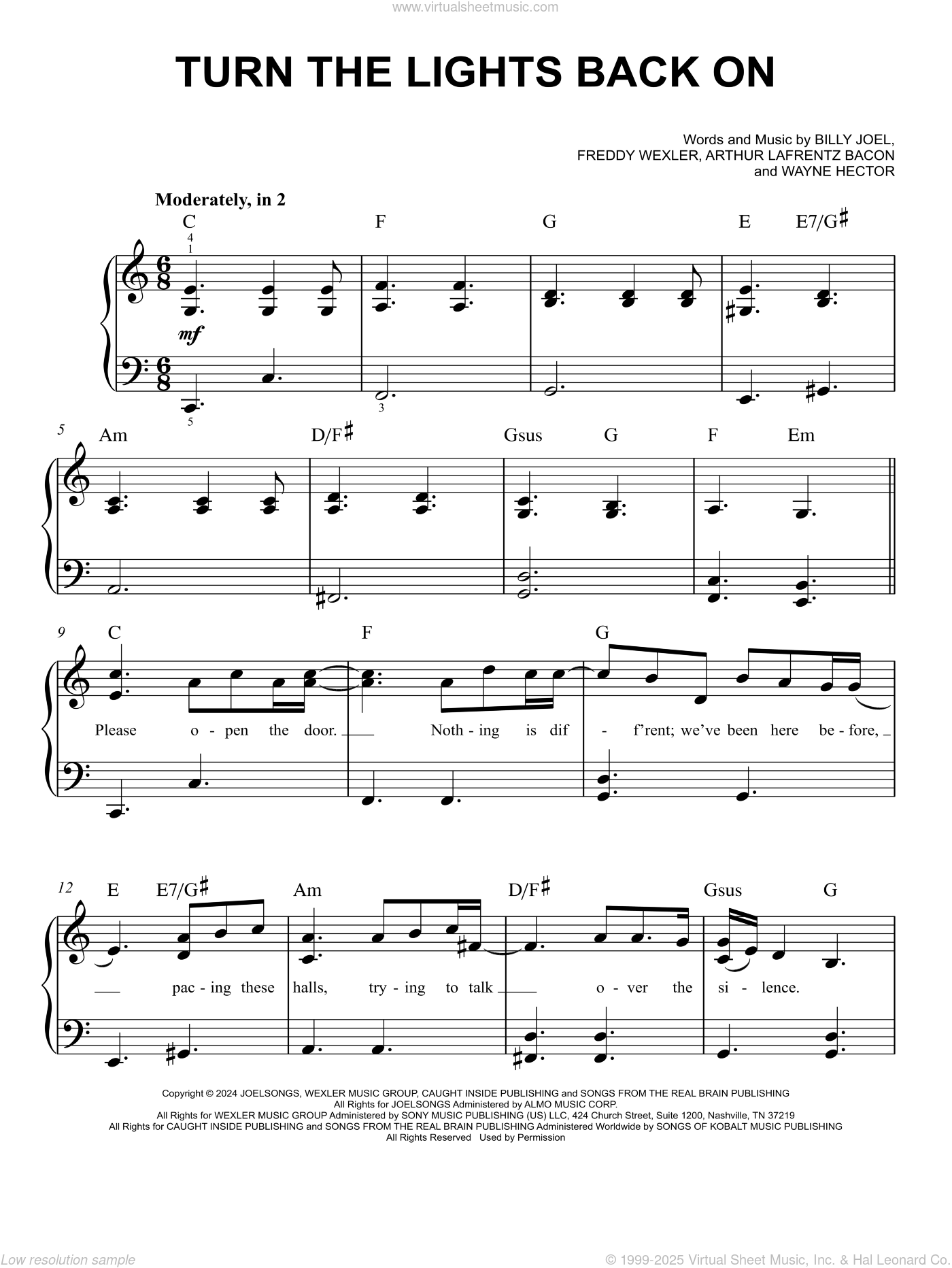 Turn The Lights Back On, (easy) sheet music for piano solo (PDF)