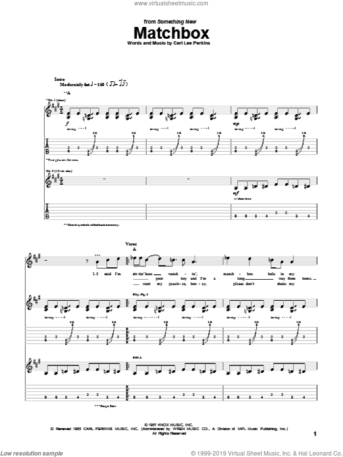 Matchbox sheet music for guitar (tablature) (PDF)