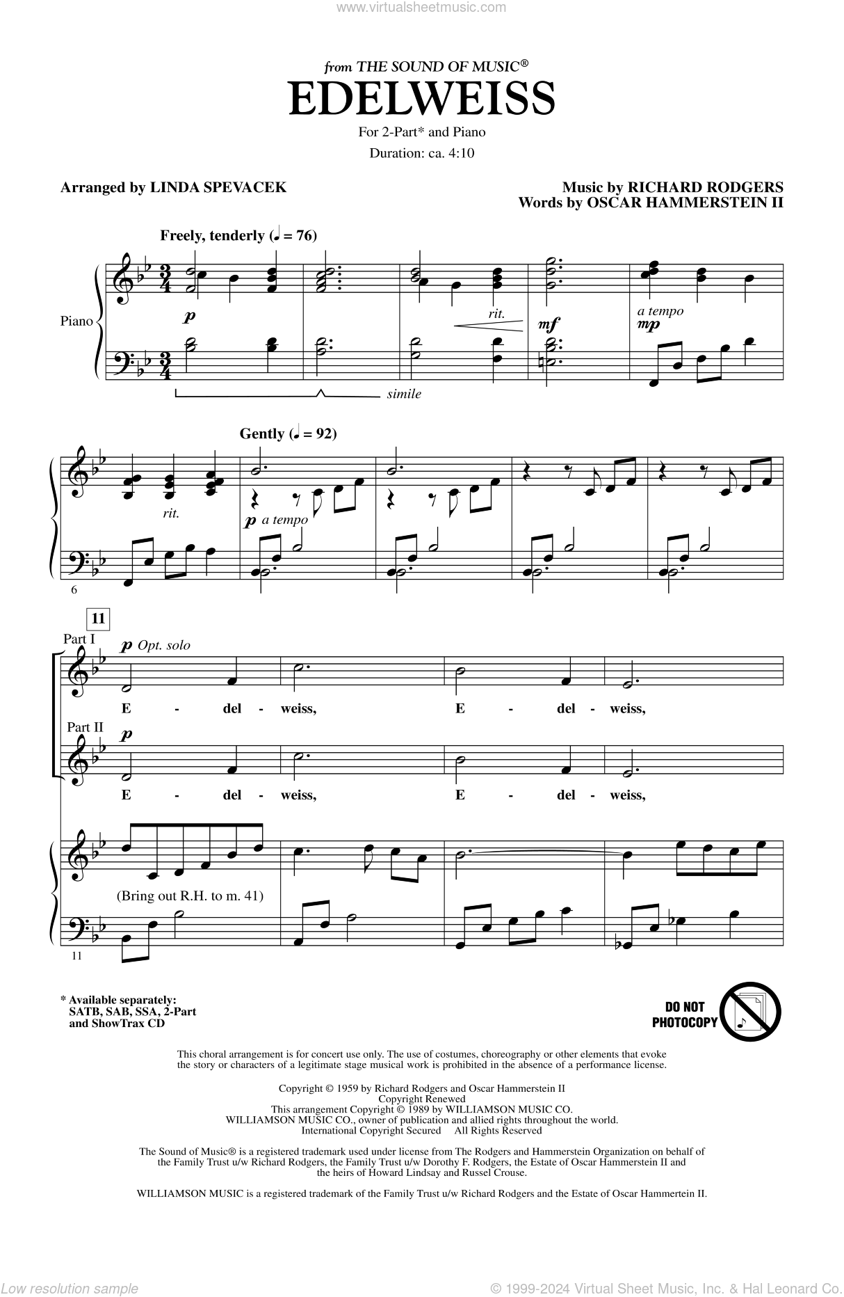 Edelweiss (from The Sound Of Music) sheet music for choir (2-Part)