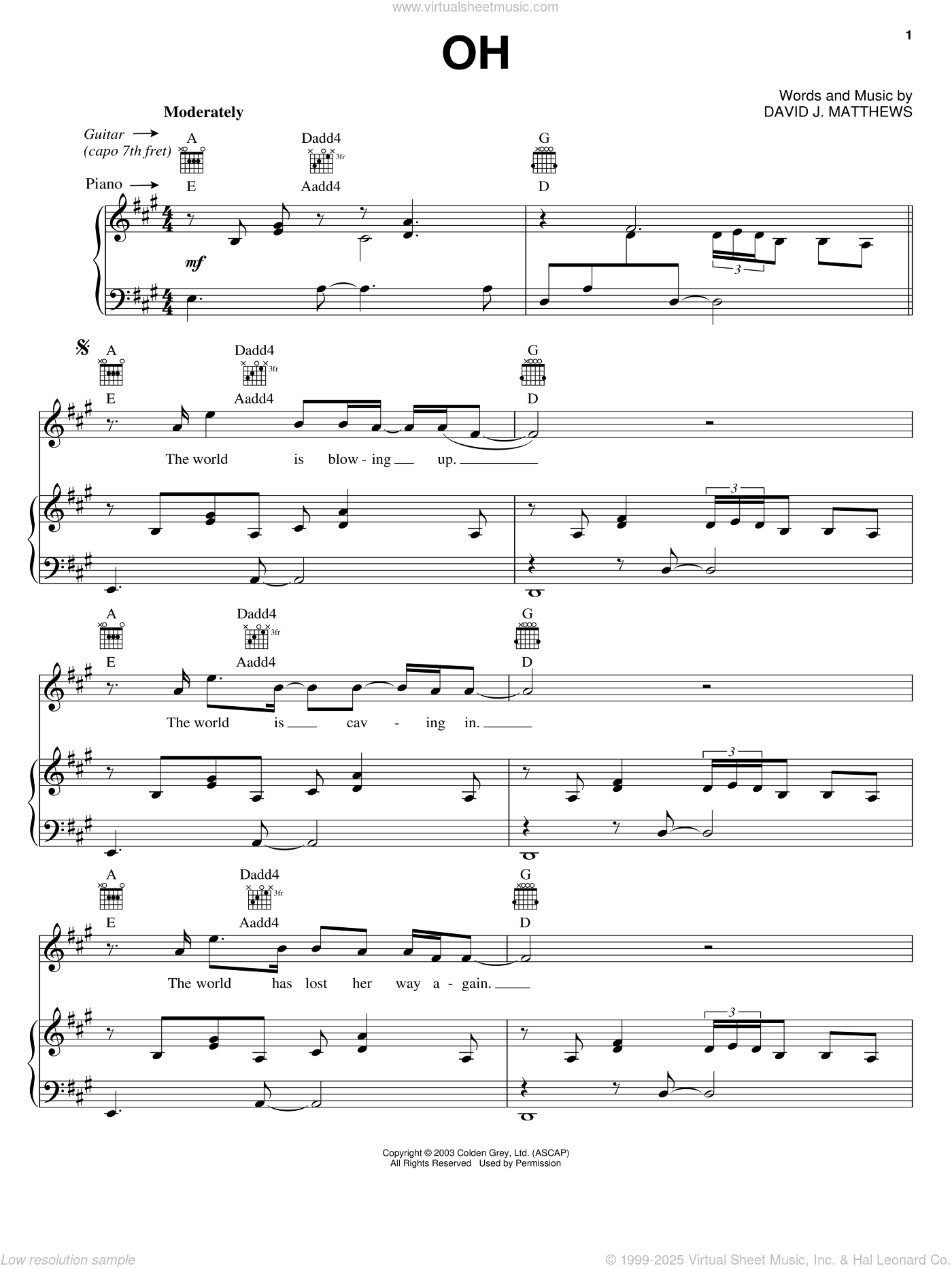 Oh sheet music for voice, piano or guitar (PDF-interactive)