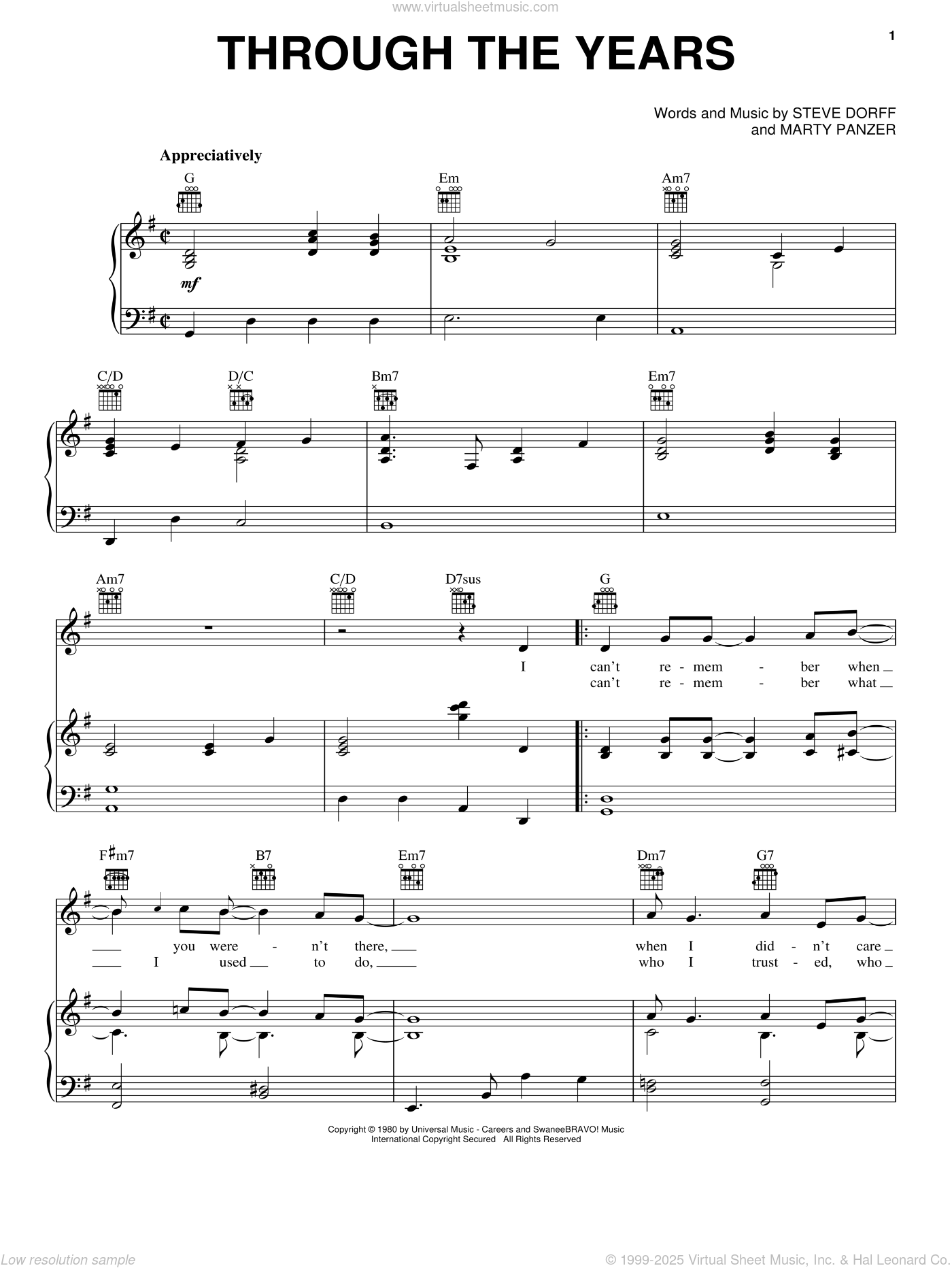 Through The Years sheet music for voice, piano or guitar (PDF)