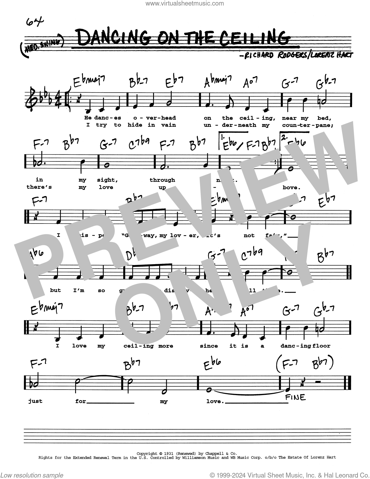 Dancing On The Ceiling (Low Voice) sheet music (real book with lyrics)