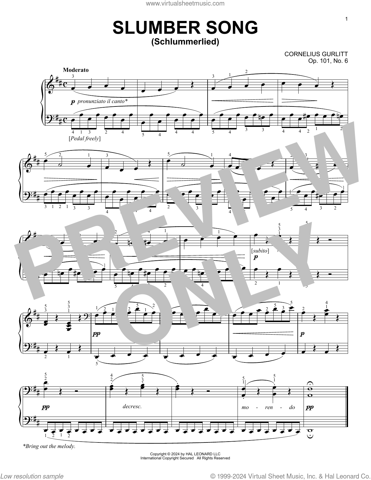 Slumber Song, Op. 101, No. 6 sheet music for piano solo (PDF)