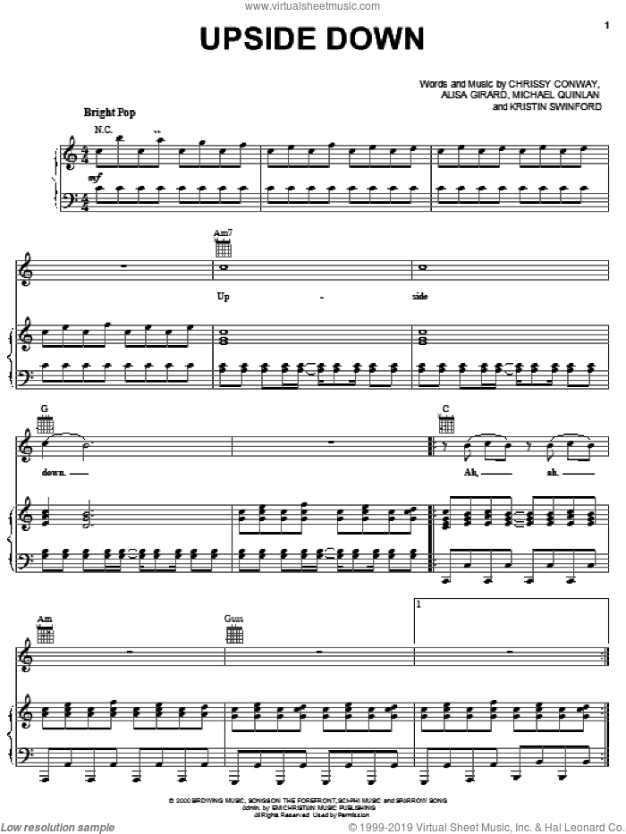 ZOEgirl: Upside Down sheet music for voice, piano or guitar (PDF)